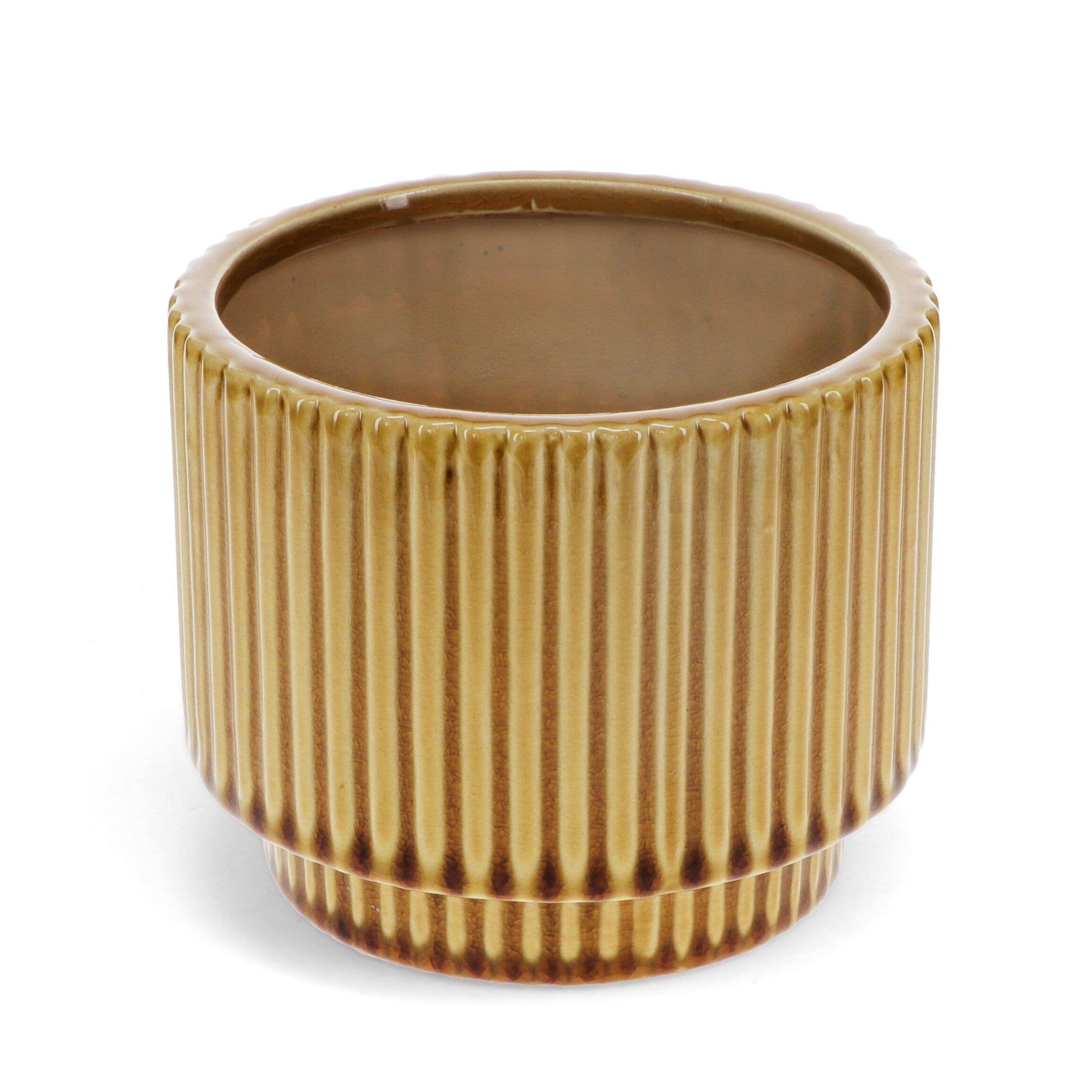 Ridged Plant Pot - Mustard | Pots & Planters | GrowTropicals.com
